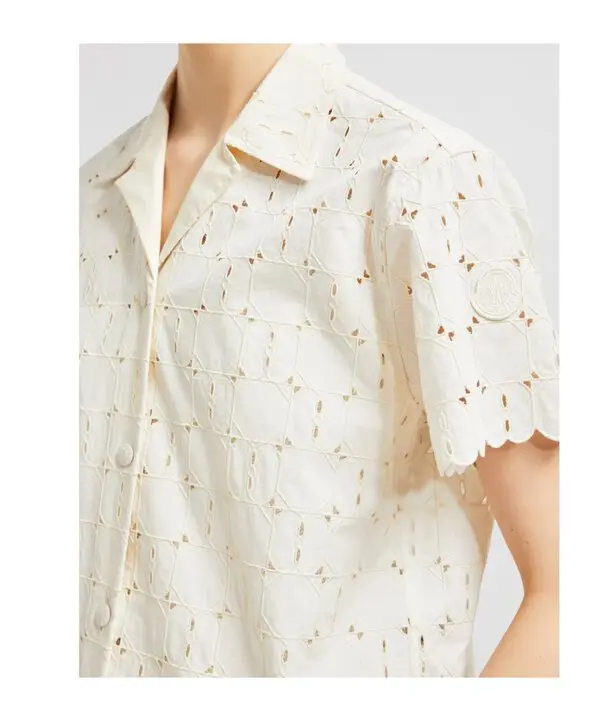 Moncler Broderie Anglaise Geometric Print Short Sleeve Shirt