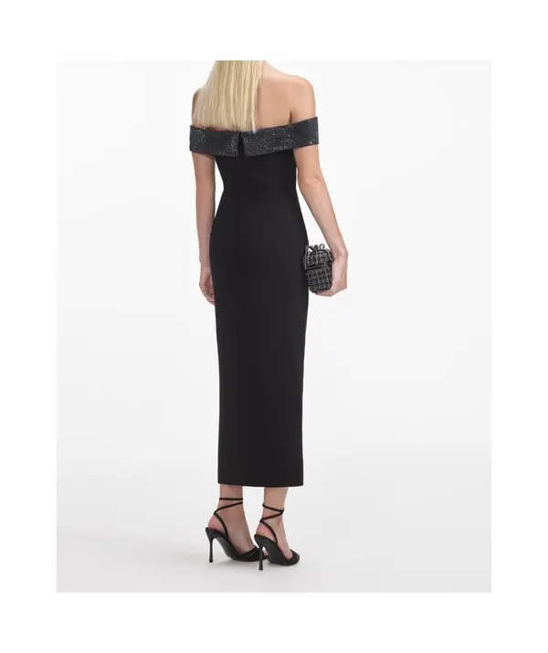 SELF-PORTRAIT Off-shoulder Bow Neckline Crepe Midi Dress