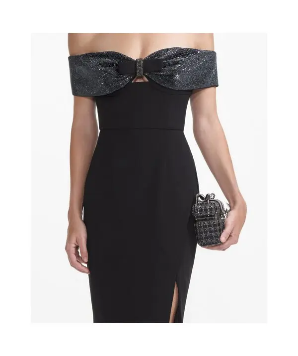 SELF-PORTRAIT Off-shoulder Bow Neckline Crepe Midi Dress