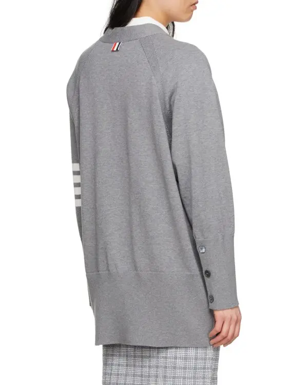 Thom Browne Four-bar Long Sleeve Cardigan - Light Gray
