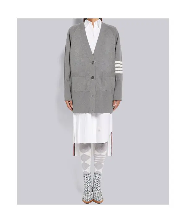 Thom Browne Four-bar Long Sleeve Cardigan - Light Gray