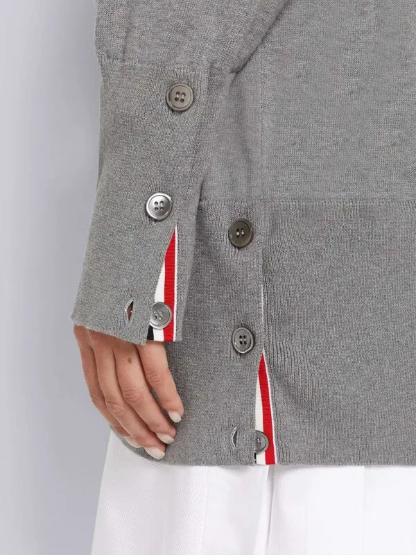 Thom Browne Four-bar Long Sleeve Cardigan - Light Gray
