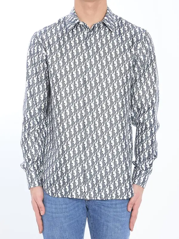 Dior All-over Logo Patterned Button-up Shirt - White/blue