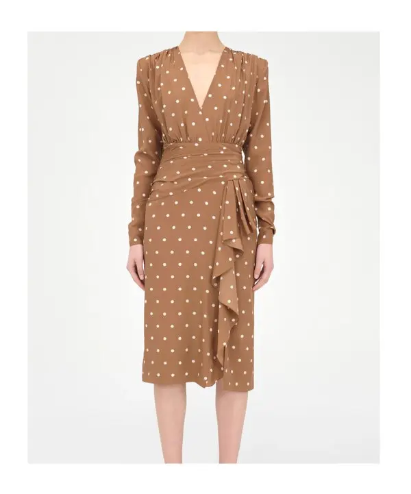 Alessandra Rich Long Sleeve Polka Dot Midi Dress