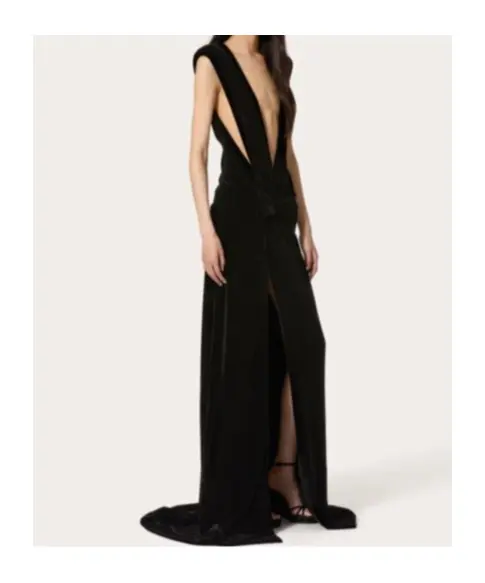 Valentino Garavani Sleeveless Velvet Gown With Deep V-neck And Side Slits