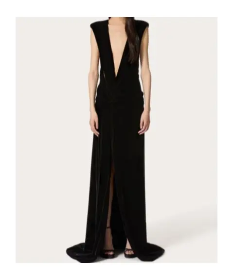 Valentino Garavani Sleeveless Velvet Gown With Deep V-neck And Side Slits