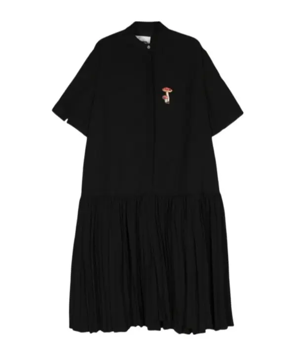 JIL SANDER Mushroom Embroidered Crepe Midi Dress - Black