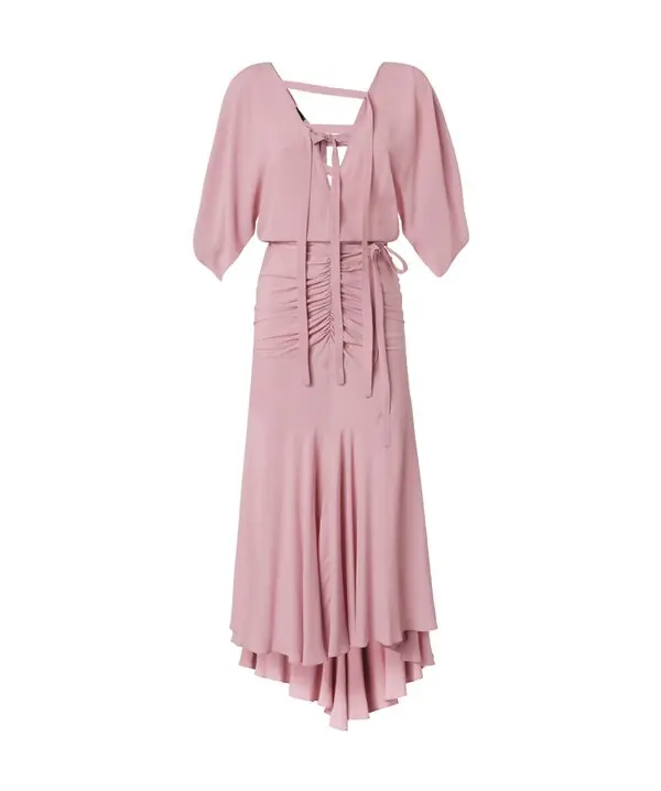 Pinko Chamonix Midi Dress With V-neck And Knot Detail - Pink