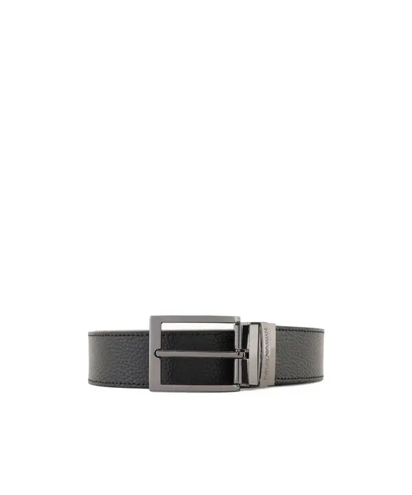 Emporio Armani Reversible Logo Engraved Buckle Belt - Black