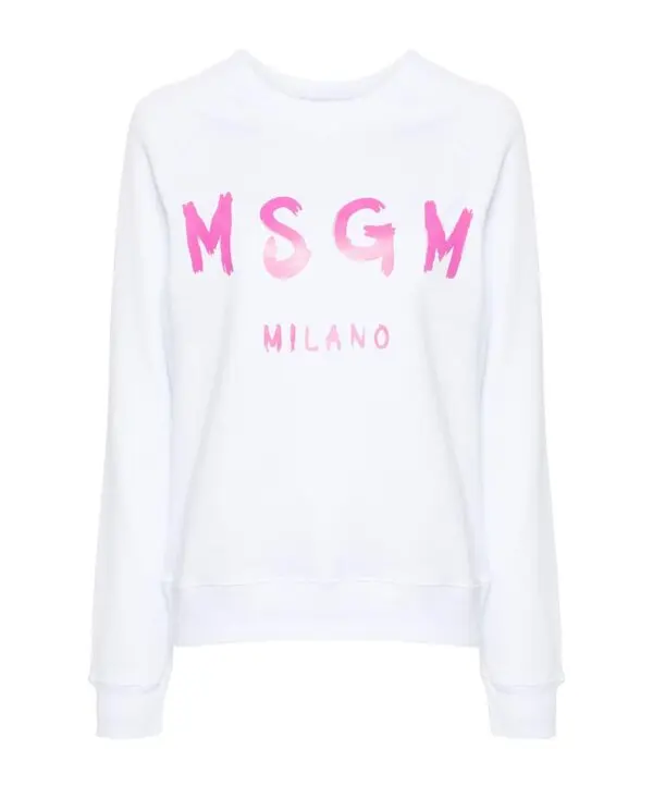 MSGM Logo Print Crewneck Sweatshirt - White