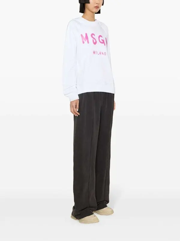 MSGM Logo Print Crewneck Sweatshirt - White