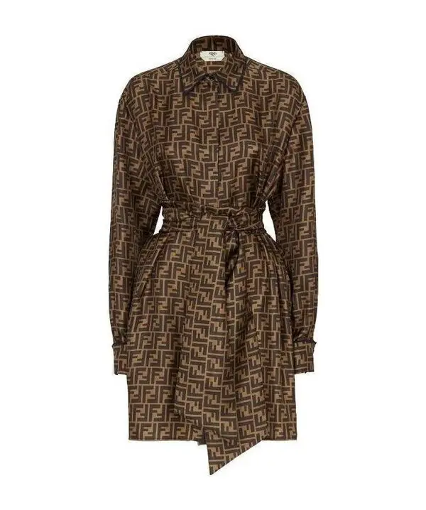 Fendi Ff Motif Belted Shirt Dress - Brown