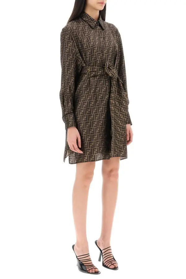 Fendi Ff Motif Belted Shirt Dress