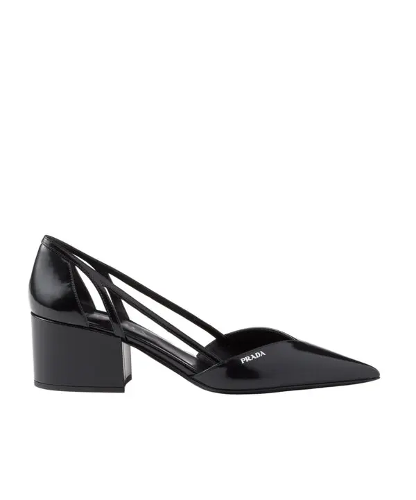 Prada Brushed Leather Cut-out Pumps - Black