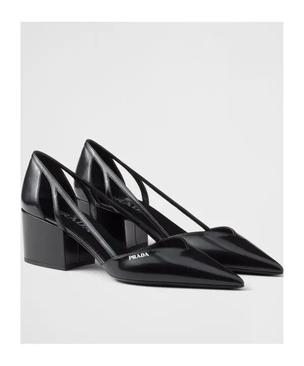 Prada Brushed Leather Cut-out Pumps - Black
