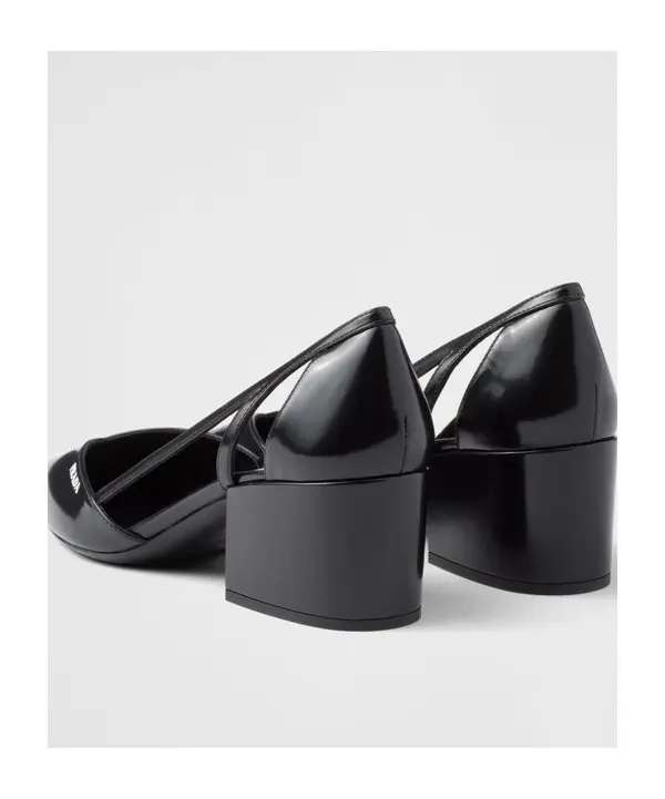 Prada Brushed Leather Cut-out Pumps - Black