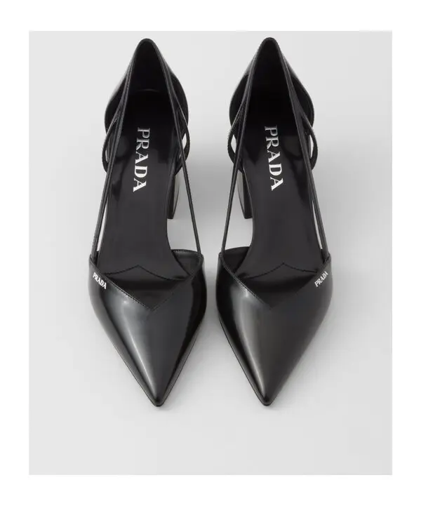 Prada Brushed Leather Cut-out Pumps - Black