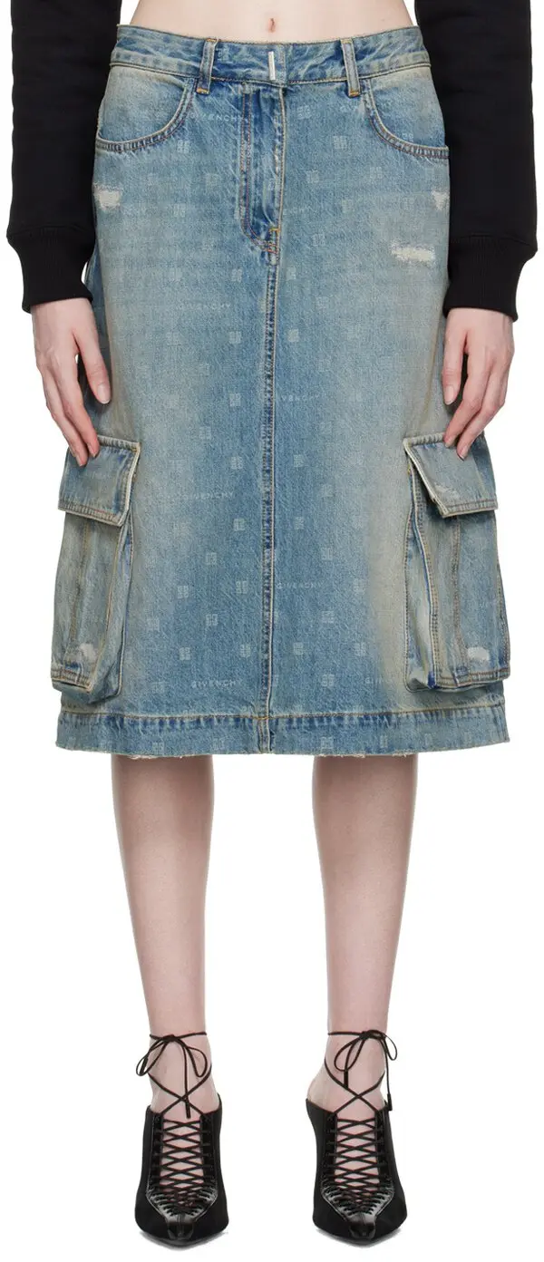 Givenchy 4g Motif Denim Cargo Skirt