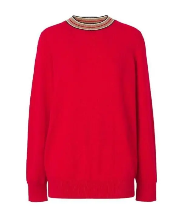 Burberry Cashmere Jumper With Striped Neckline - Red
