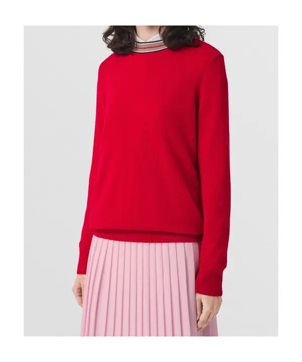 Burberry Cashmere Jumper With Striped Neckline - Red