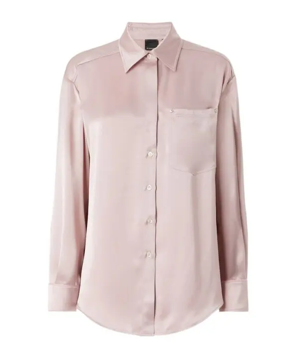 Pinko Long-sleeve Satin Shirt With Classic Collar - Pink