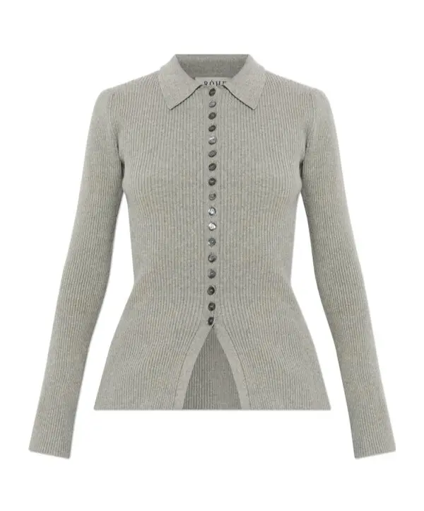 RÓHE Ribbed Knit Button-up Top With Classic Collar