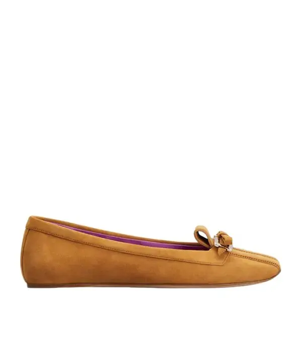 ROGER VIVIER Virgule Suede Ballerinas With Buckle Detail - Camel