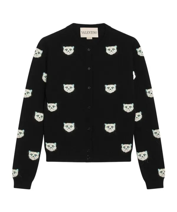 Valentino Garavani All-over Animal Patterned Button-up Cardigan - Black