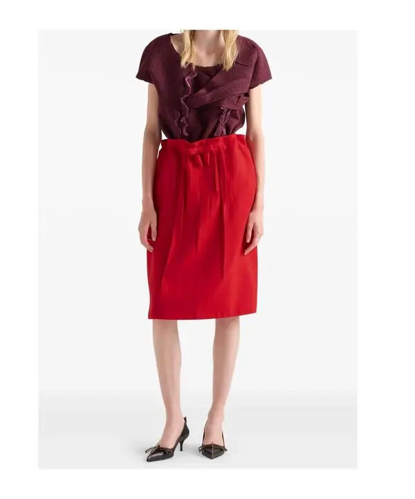 Prada Pleated Bow Midi Skirt