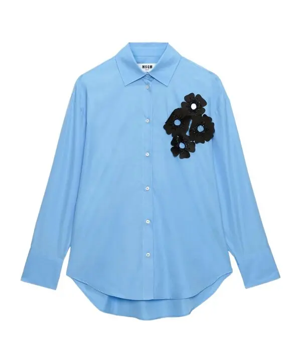MSGM Floral Applique Long Sleeve Shirt
