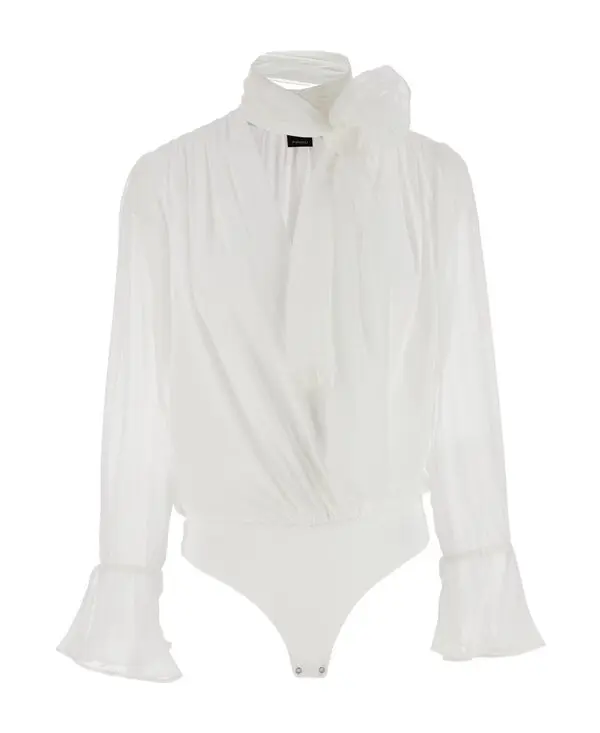 Pinko Long-sleeve V-neck Bodysuit With Ruffled Cuffs - White