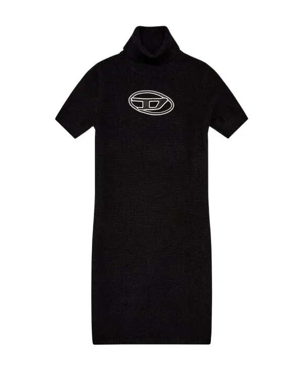 DIESEL® Short Sleeve High Neck Sweater Dress With Logo Detail