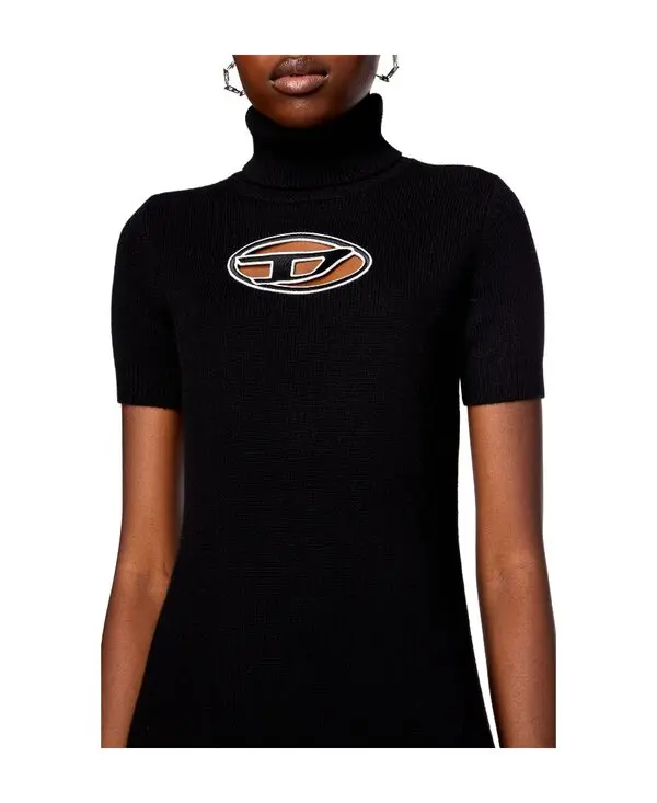 DIESEL® Short Sleeve High Neck Sweater Dress With Logo Detail