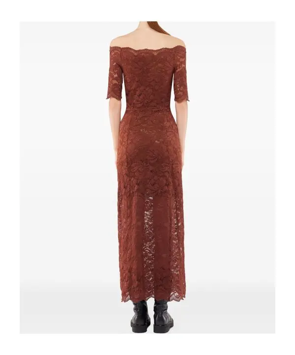 Rabanne Lace Off-shoulder Maxi Dress - Brown