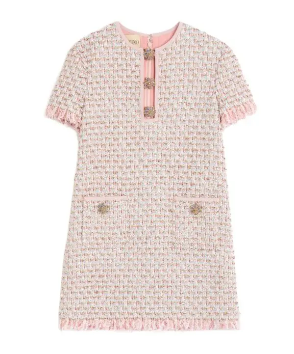 Valentino Garavani Embellished Fringed Edge Ribbon Tweed Dress