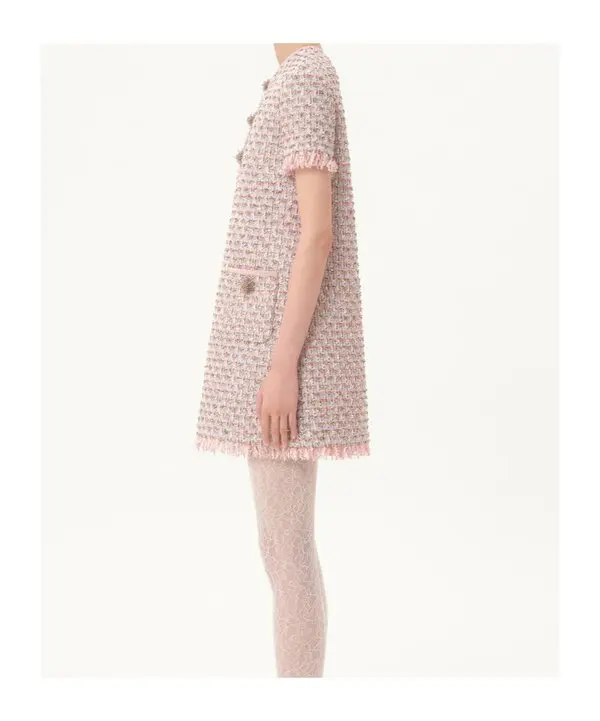 Valentino Garavani Embellished Fringed Edge Ribbon Tweed Dress