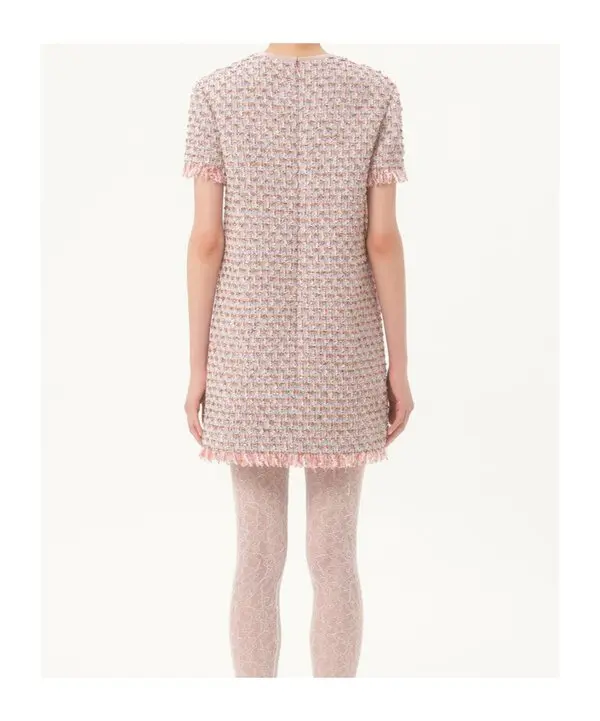 Valentino Garavani Embellished Fringed Edge Ribbon Tweed Dress