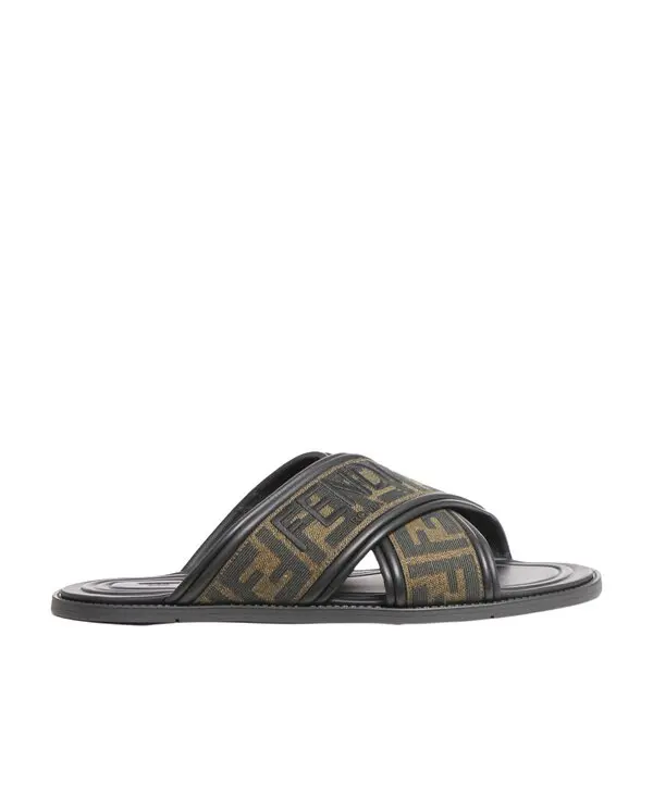 Fendi Ff Logo Detail Crossed Slides - Brown