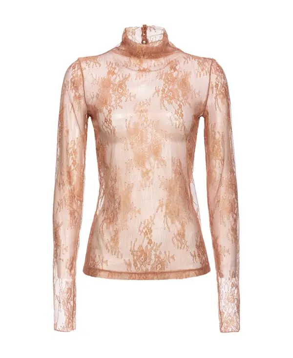 Pinko Lace Detailed Roll-neck Top - Nude