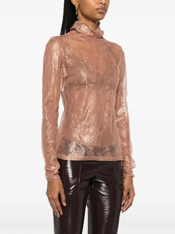 Pinko Lace Detailed Roll-neck Top