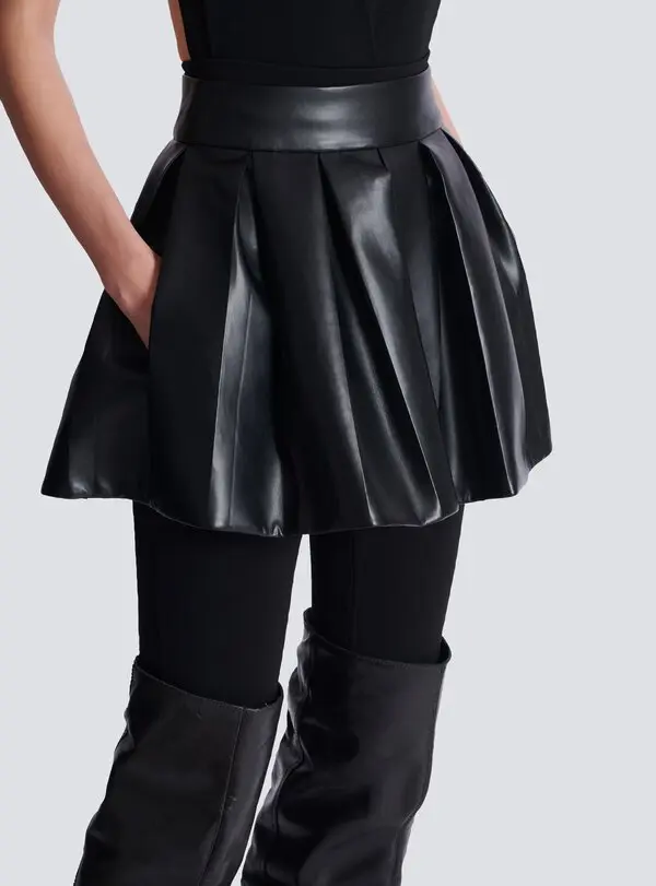 Balmain Pleated Faux Leather Skirt