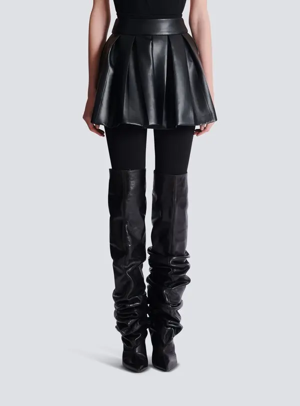 Balmain Pleated Faux Leather Skirt