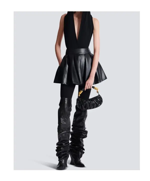 Balmain Pleated Faux Leather Skirt