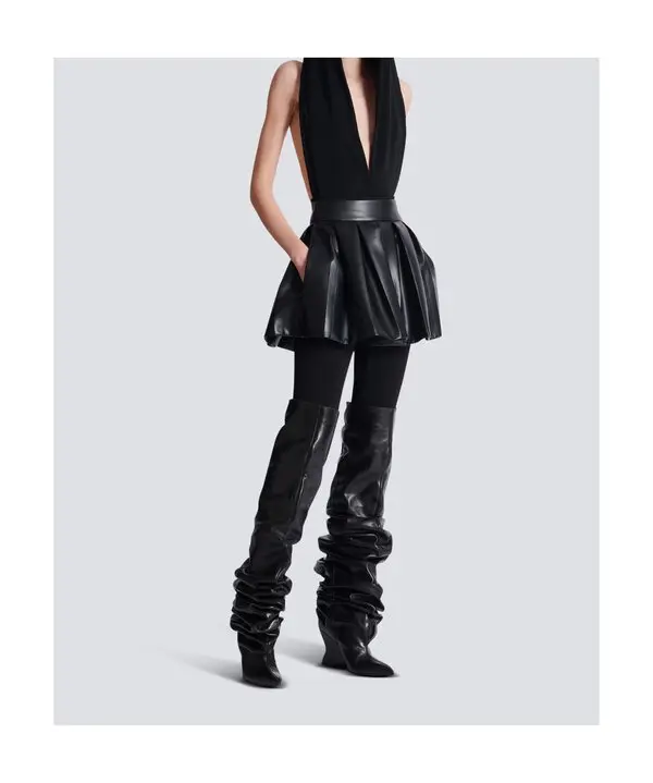 Balmain Pleated Faux Leather Skirt