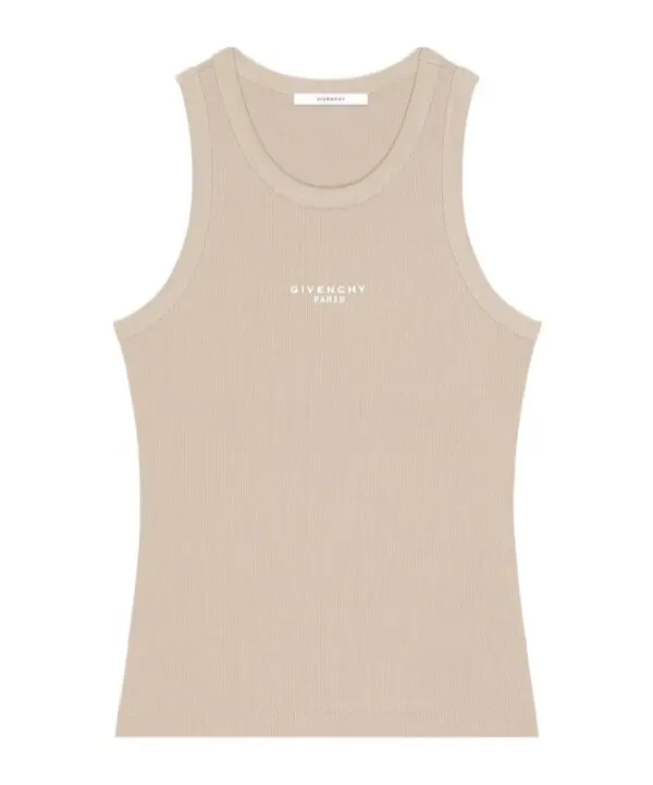 Givenchy Paris Logo Print Slim-fit Tank Top - Beige Cappuccino