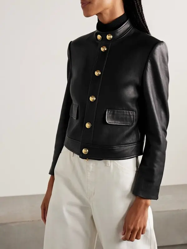 NILI LOTAN Hadley Leather Jacket With Emblem Buttons