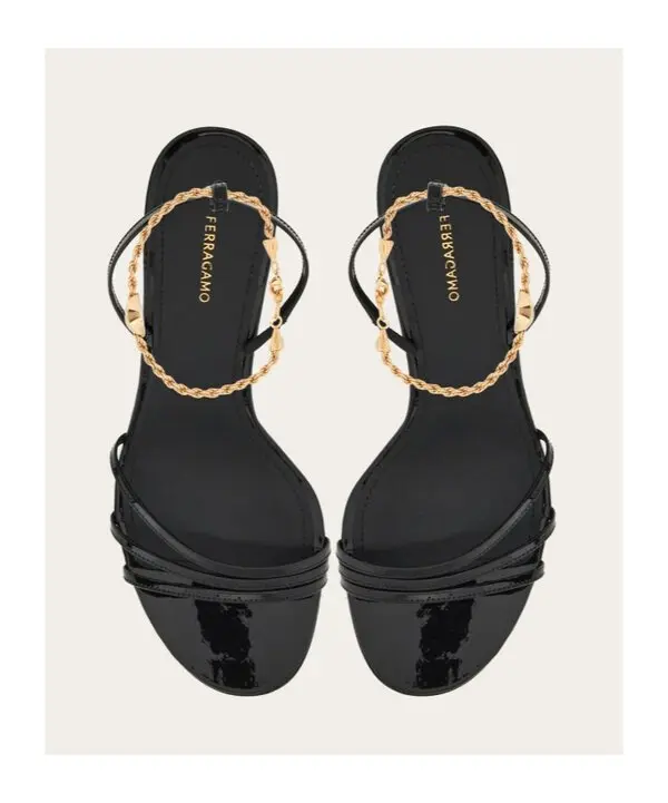 FERRAGAMO Cable-link Chain Open-toe Sandals - Black