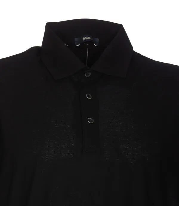 Herno Button Detailed Short-sleeved Polo Shirt - Black