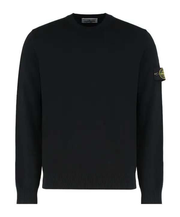 Stone Island Logo Patch Crewneck Jumper - Black