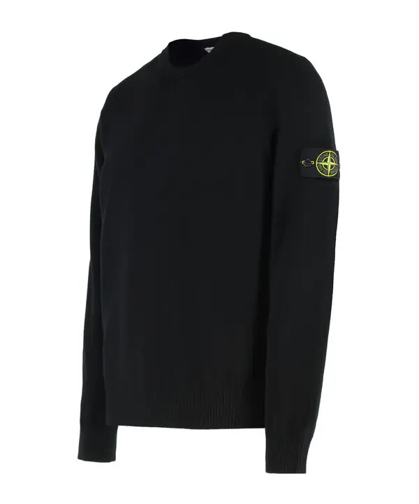 Stone Island Logo Patch Crewneck Jumper - Black